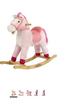 Kids Ride On Rocking Horse Pony Toy Plush Gift Moving Tail w/Sound Pink ...