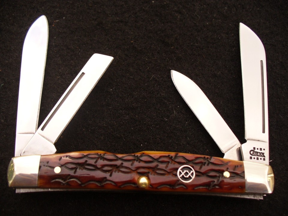 CASE XX 64052 DARK AMBER BONE BARB WIRE MEDIUM CONGRESS KNIFE 2001 NM ...