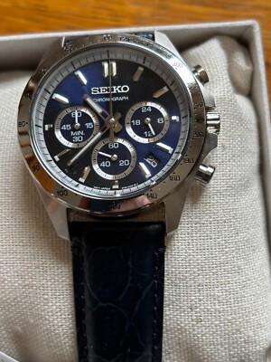 New SEIKO SBTR019 Chronograph, Leather Band Quartz Watch Ships From ...