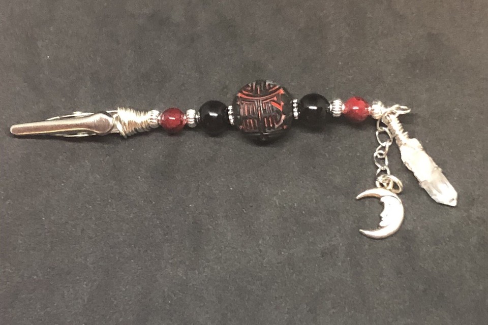 Cinnabar, Onyx & Coral Roach Clip, Crystal Roach Wand w/ Moon | eBay
