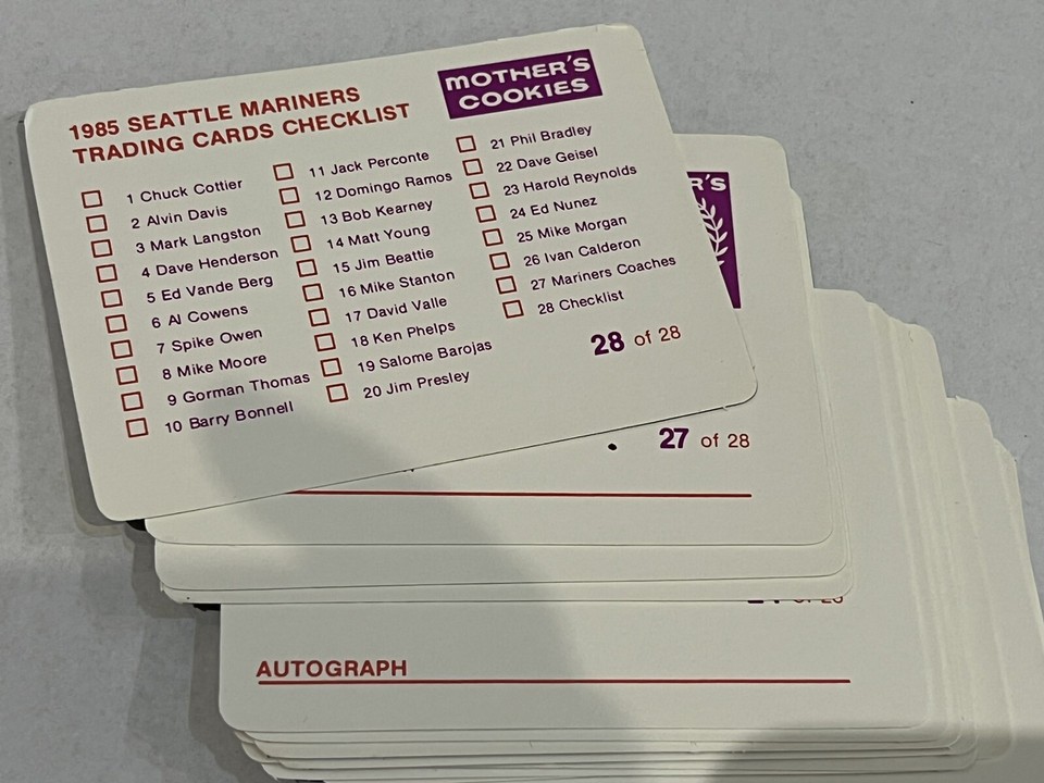 1985 Mother’s Cookies Seattle Mariners Complete 28 Card Set | eBay