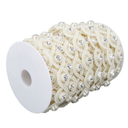 Bead Chain String Half Side Flatback DIY Pearl String With Rhinestone ...