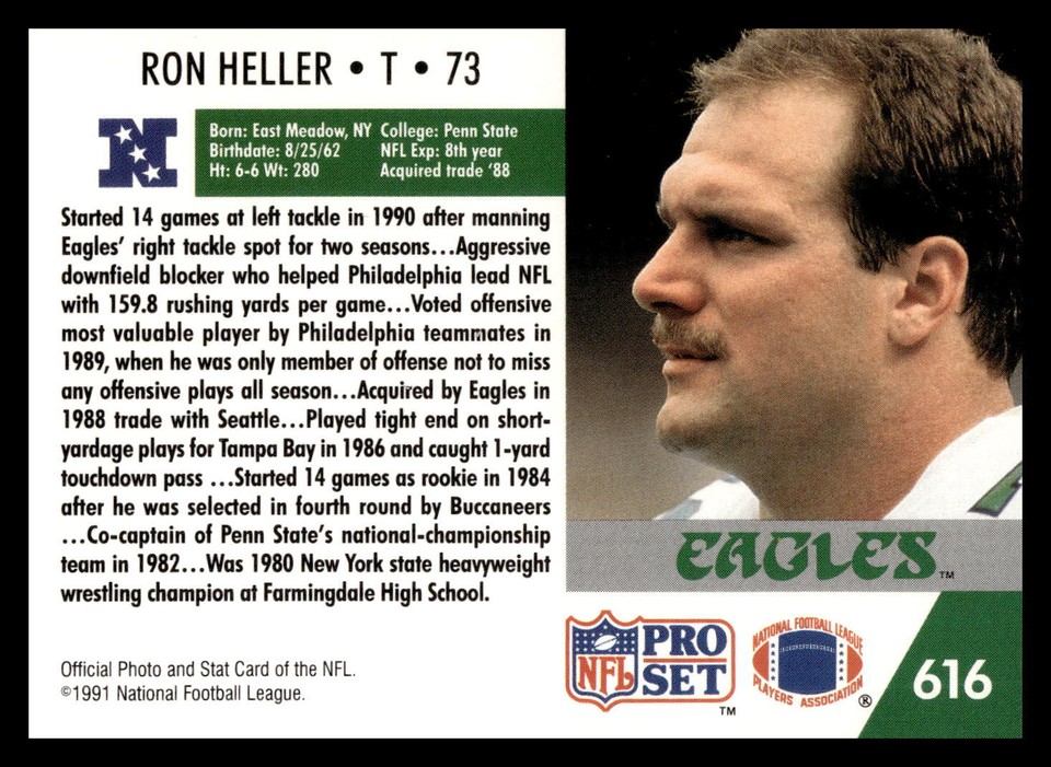1991 Pro Set #616 Ron Heller Philadelphia Eagles Football Card NM | eBay