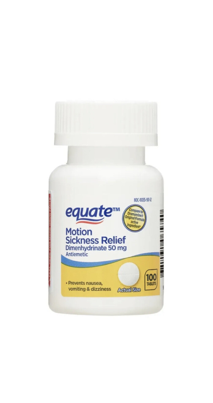 Equate Motion Sickness Relief 50 mg Tablets 100 Count l Similar To ...