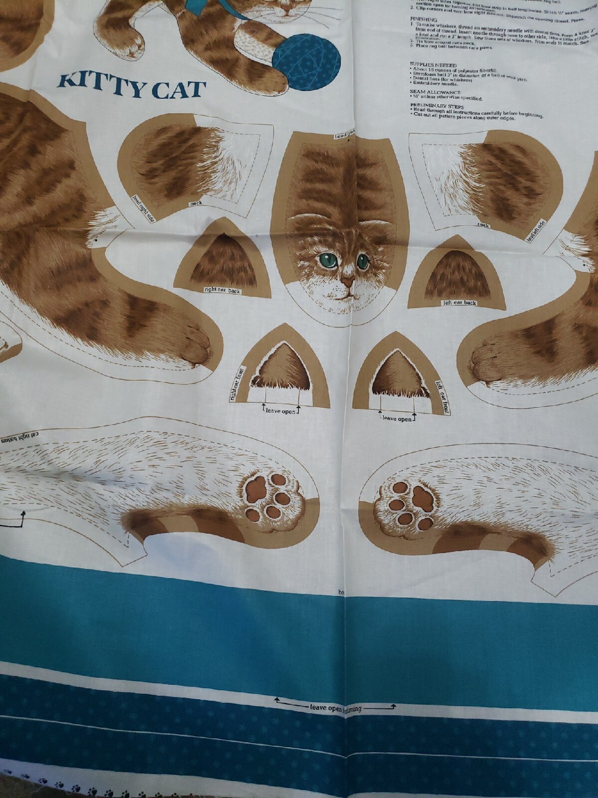 Vintage Kitty Cat with Ball Cut & Sew Fabric Panel 45" x 36". Cranston ...