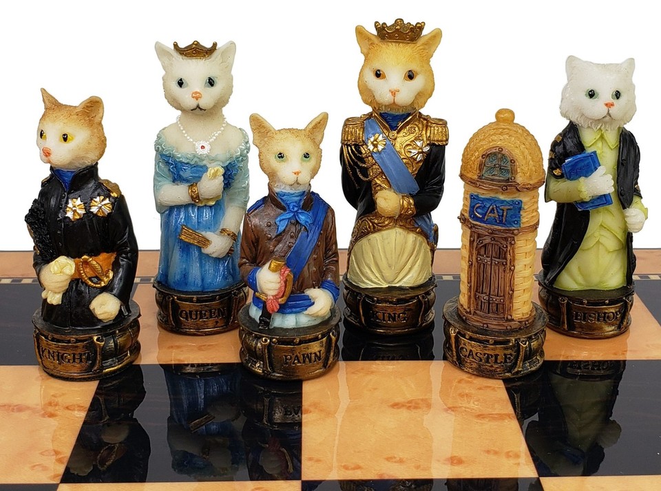 Royal Cats Vs Dogs Animal Chess Chess Set with 18" Walnut Color Board ...