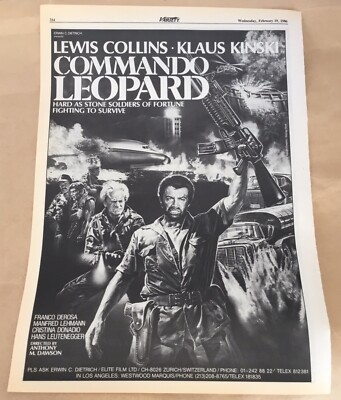 Commando Leopard print ad 1986 vintage 80s promo poster war film Klaus ...