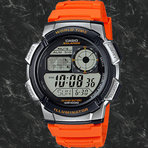 Casio AE1000W-4BV Digital Map Watch 10 Year Battery World Time 5 Alarms ...