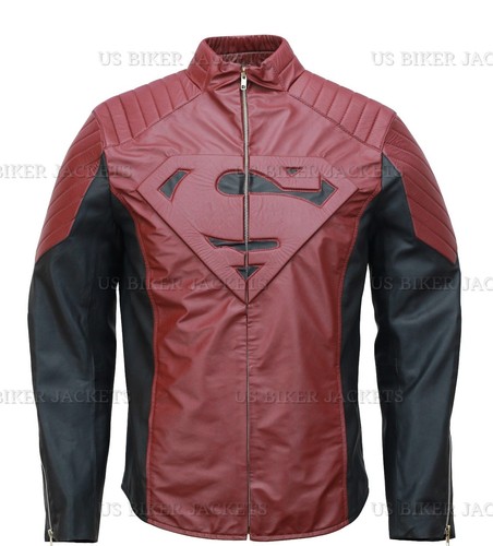 Mens Superman Smallville Maroon Leather Motorcycle Cosplay Costume ...