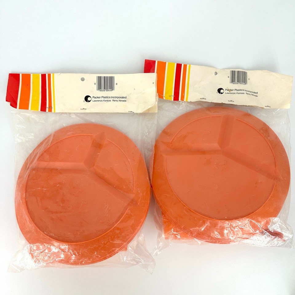 Vintage PackerWare orange Picnic Pac 8 cups 8 plates 8 forks NEW NOS | eBay
