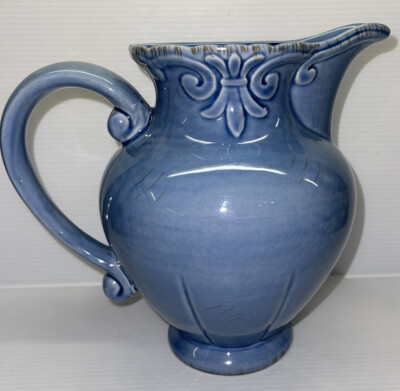 Home Trends Natural Elements Blue Scrolls 7.75” Pitcher | eBay
