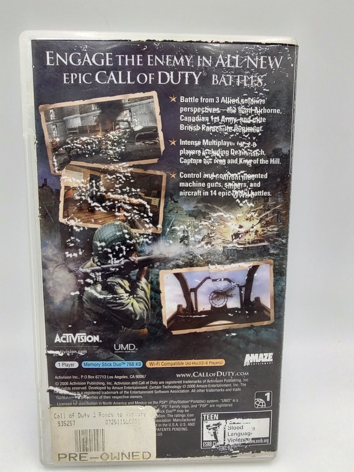 Call of Duty: Roads to Victory Sony PSP Cartridge and Case Activision ...