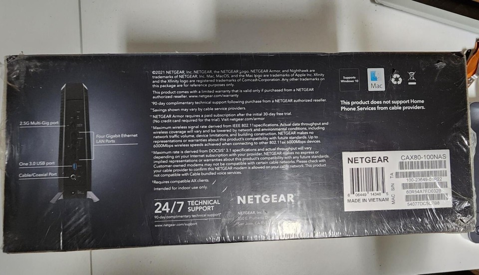 NETGEAR Nighthawk AX8 Dual-Band AX6000 Wi-Fi 6 Cable Modem Router CAX80 ...