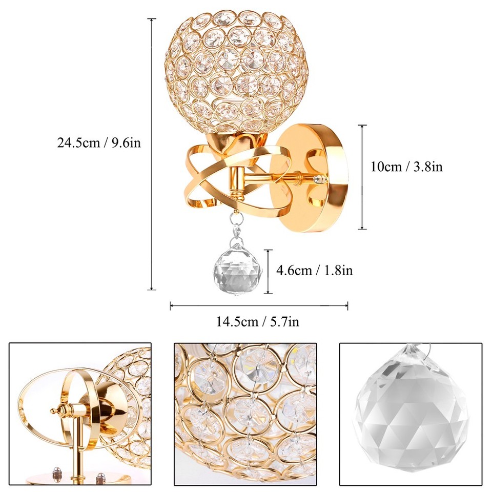 Crystal LED Wall Light Golden E14 Lamp for Living Room Bedroom Hallway ...