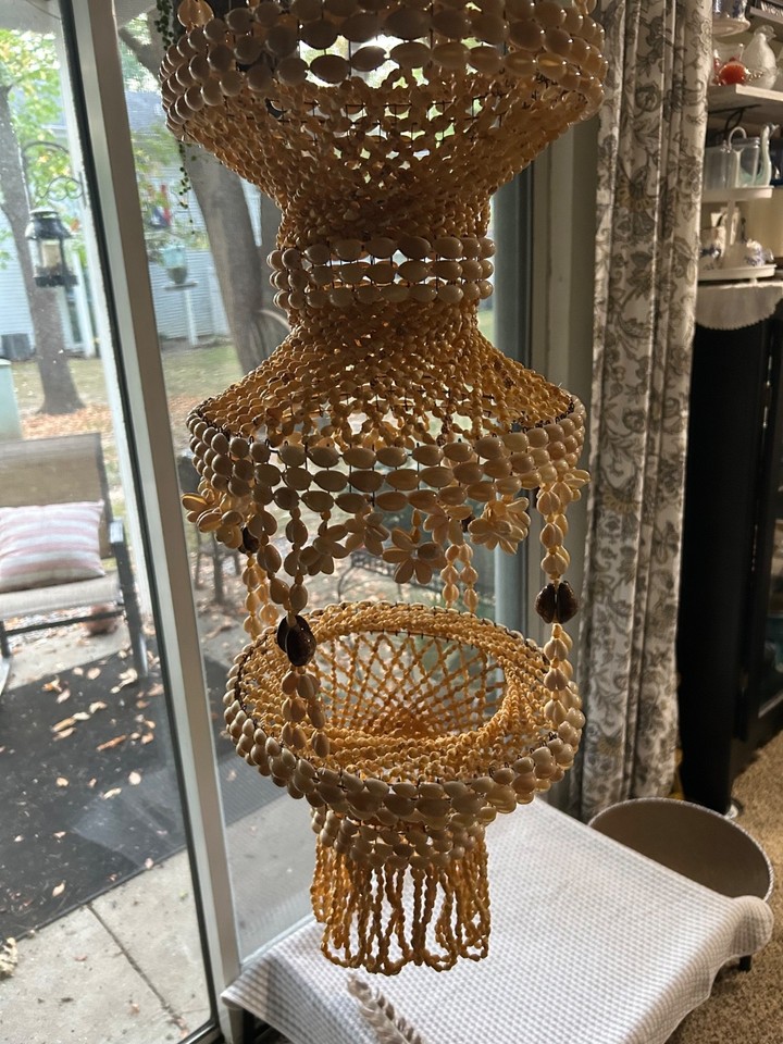 VTG Hanging Sea Shell 3 tier Plant Hanger Chandelier Large 60” t x 11 ...