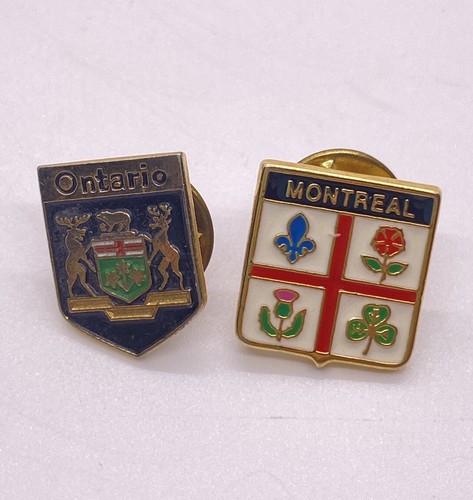 Set Of 2 Pins Montreal & Ontario Enamel Shield Coat Of Arms Gold - Tone ...