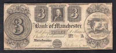 1837 $3 THE BANK OF MANCHESTER MICHIGAN OBSOLETE CURRENCY NOTE | eBay