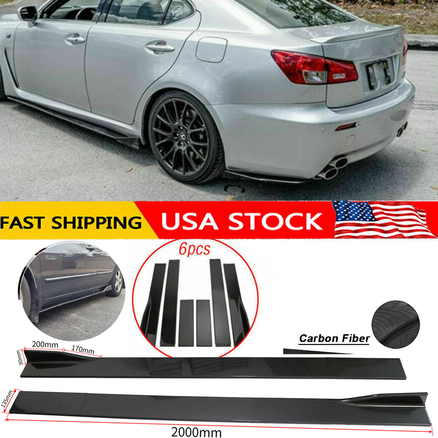 Side Skirt Extension Lip Body Kits Carbon Fiber Painted For Lexus IS250 ...