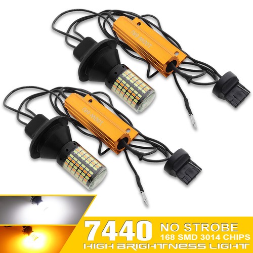2X T20 7440 LED 168-SMD CANBUS Error Free White Amber DRL Car Turn ...