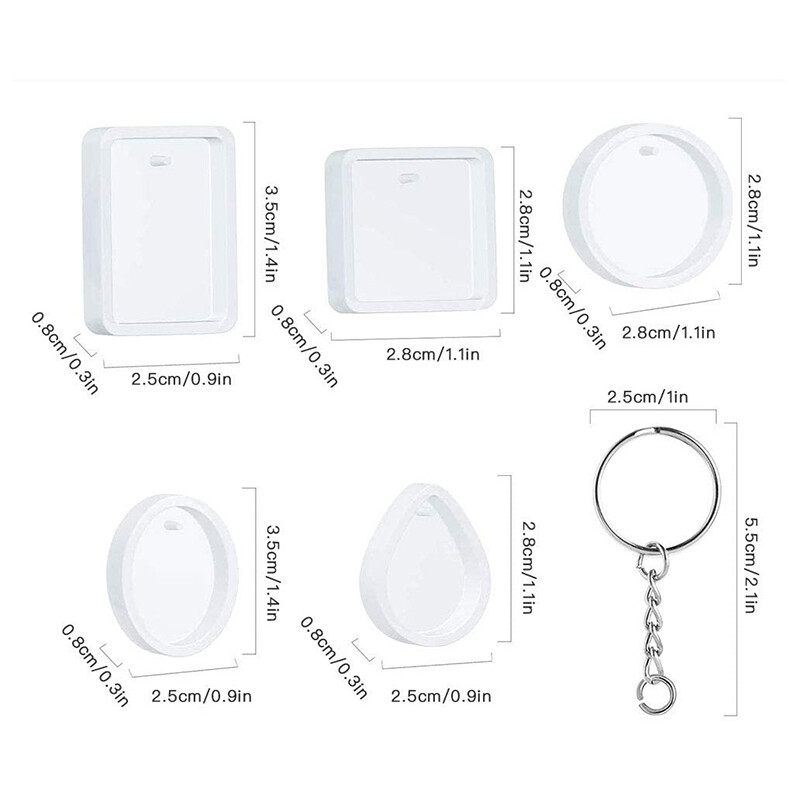 20pc pendant drop round square oval mirror epoxy mold with key ring dME ...