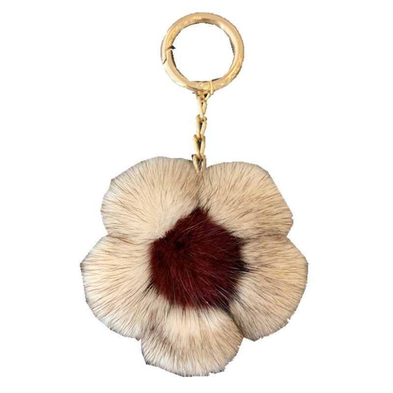 Cute Real Mink Fur Flower Keyring Pompom Ball Bag Charm Car ladies ...