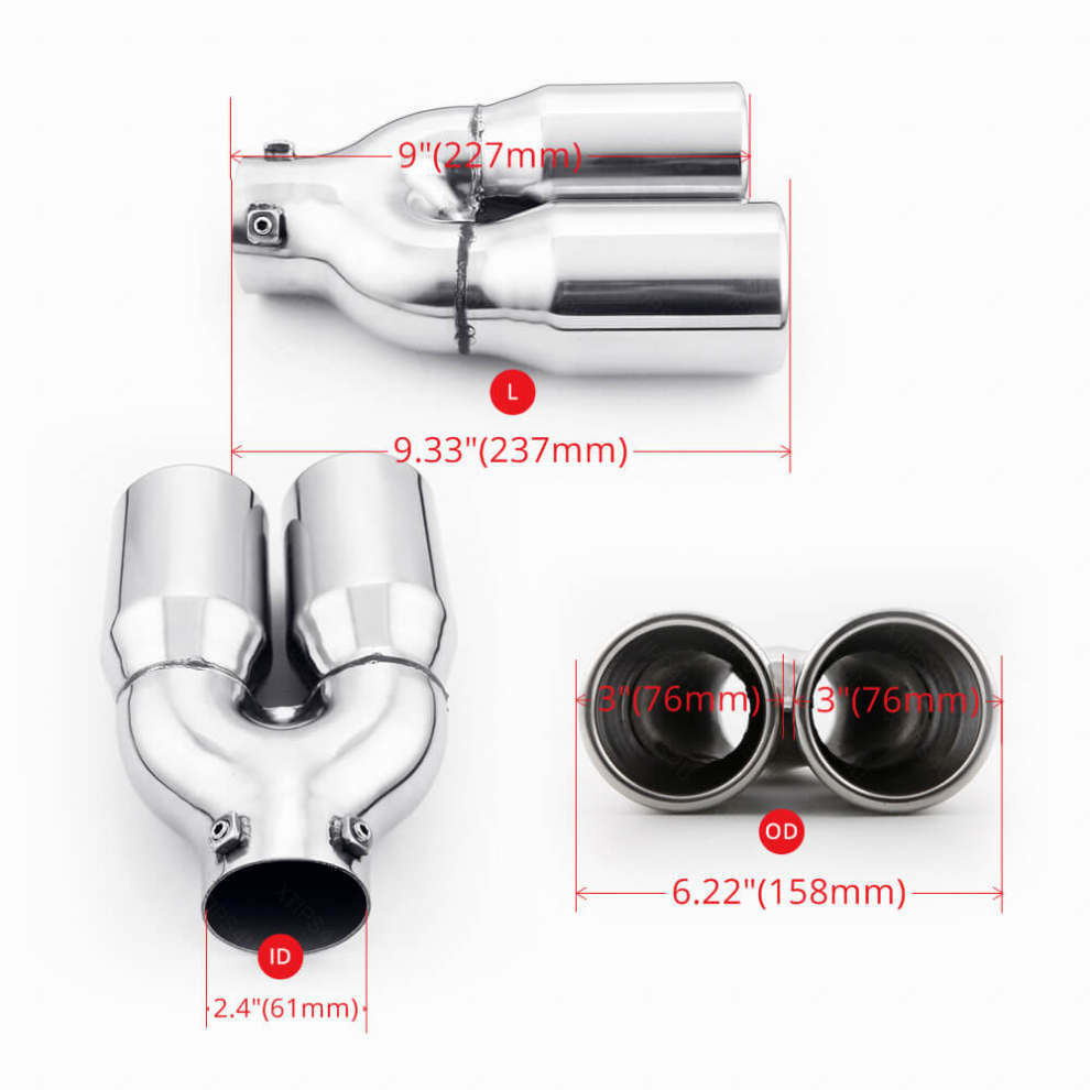 Pair Dual Exhaust Tips 3 inch Outlet Polished Stainless Steel Round ...