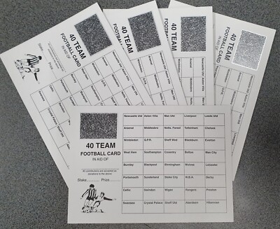5 -10 - 20 - 50 Football Charity Fundraising Scratch Cards 40 Teams ...