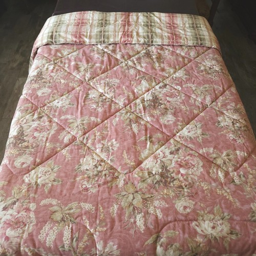 Vtg Croscill Comforter 6pc Set Q Pink Salmon Floral Plaid Reversible ...