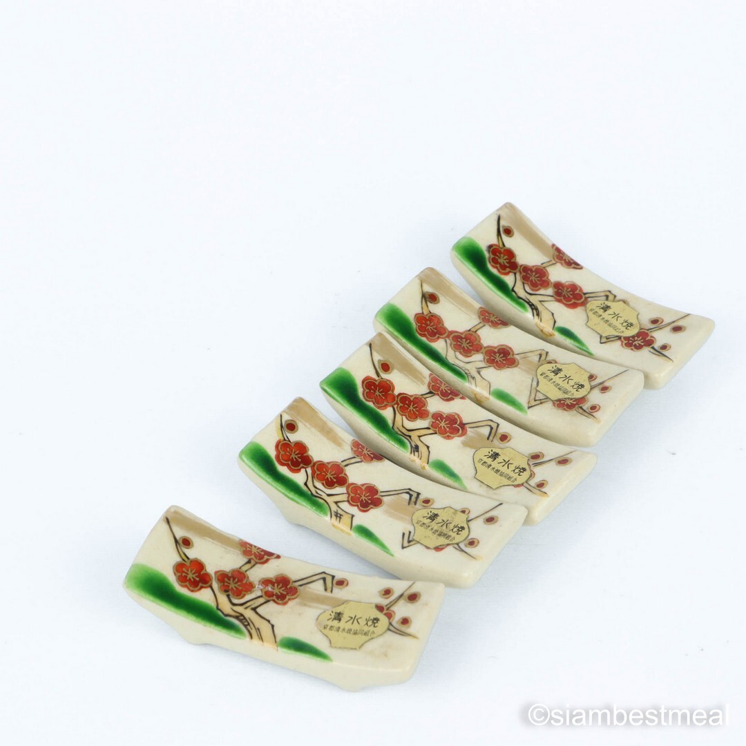 Vintage Porcelain Chopstick Rest Sakura Set of 5 Hand-Painted in Box ...