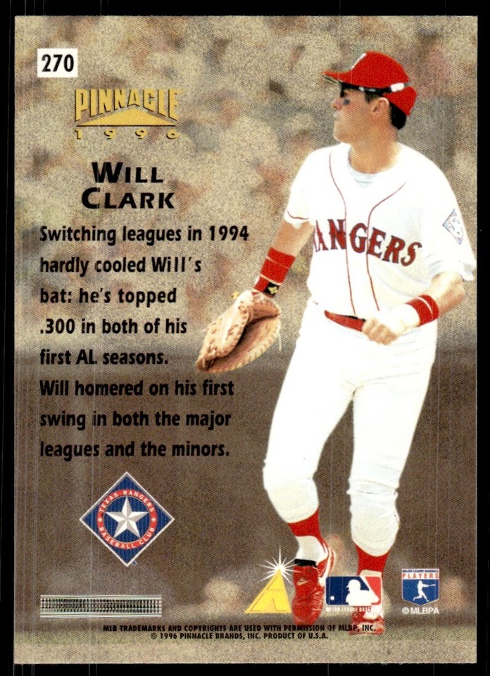 1996 Pinnacle Baseball Card Will Clark Texas Rangers #270 | eBay