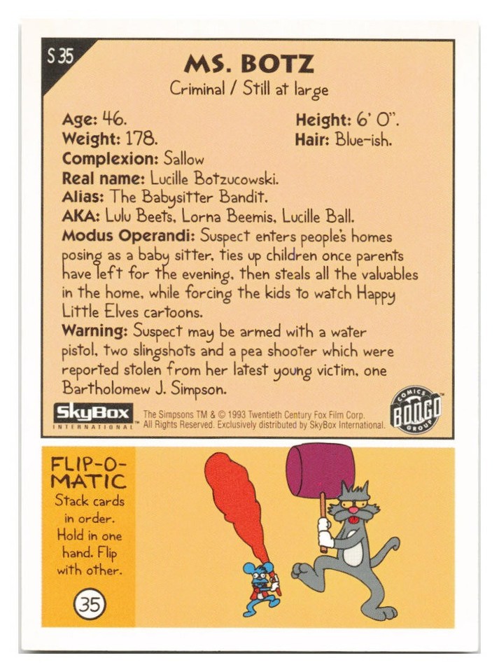1993 Skybox Bongo Comics The Simpsons #S35 Ms Botz | eBay