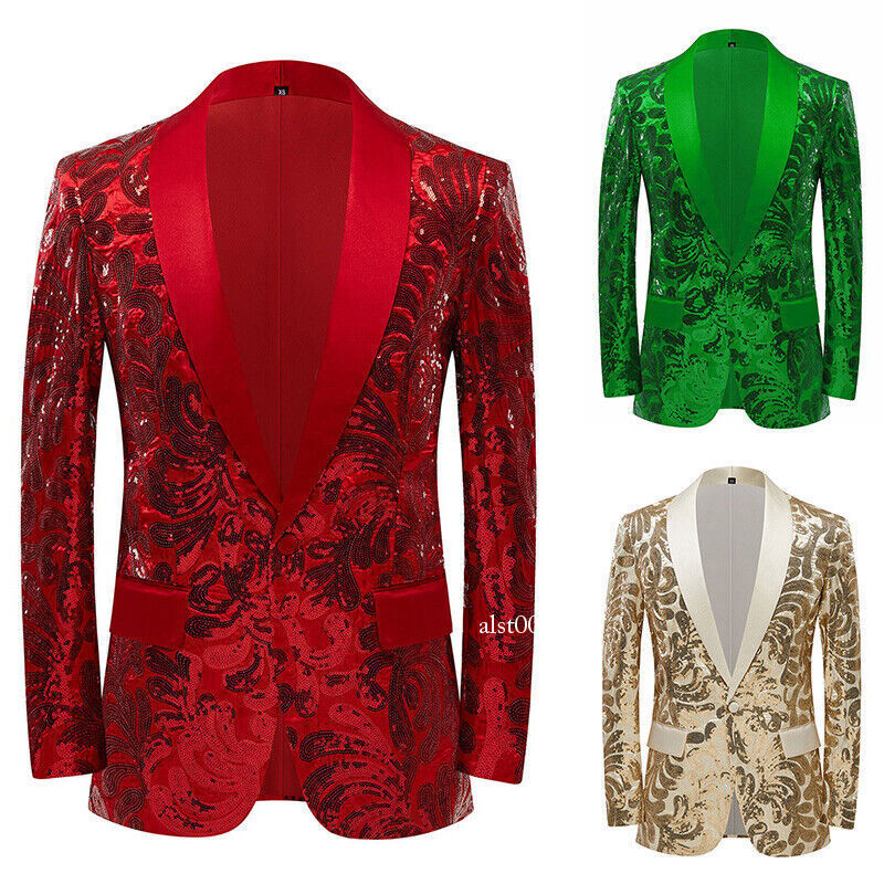Men's Sequin Dress Jacket Suit Blazer Shawl Lapel Showman Dance Stage ...