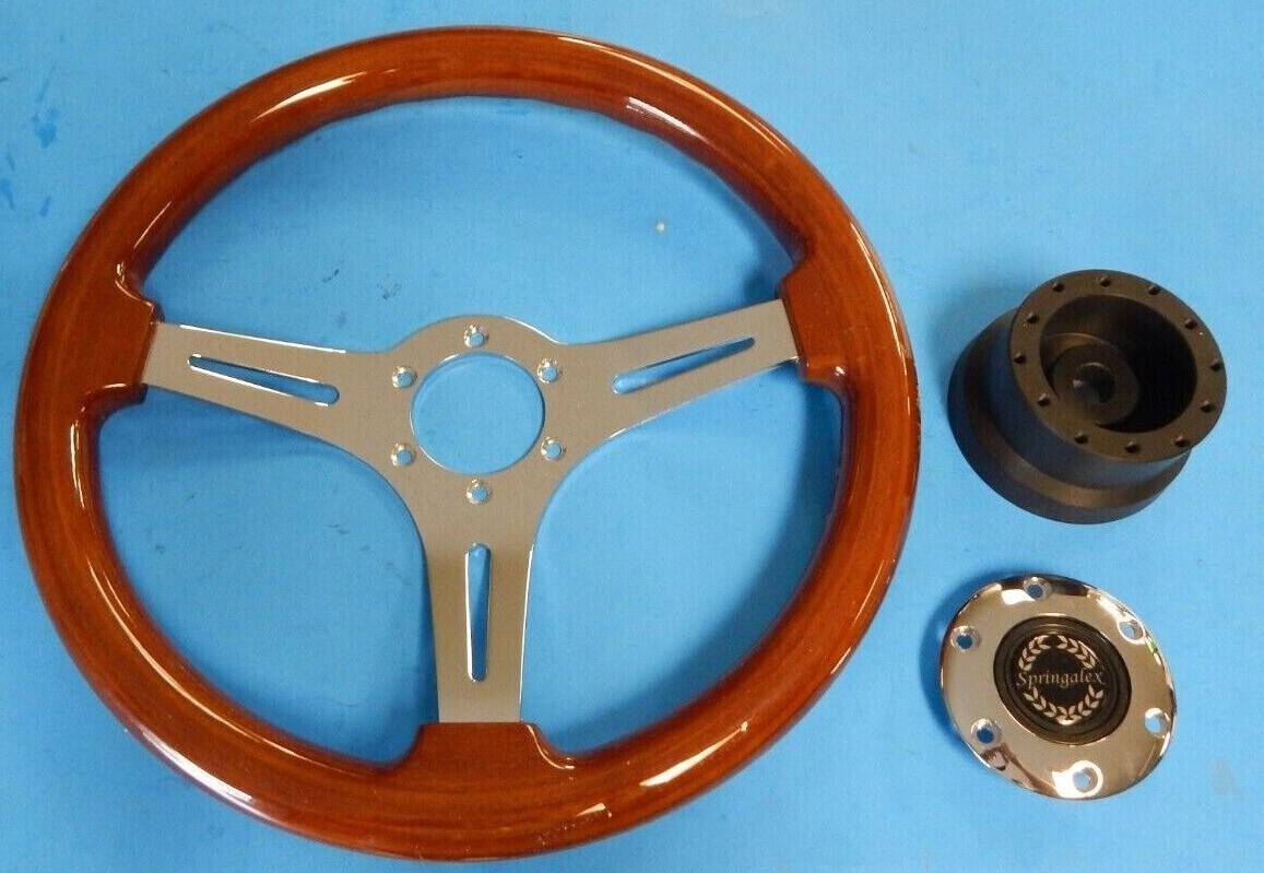 New 13.5" Solid Wood Steering Wheel & Hub Adaptor MG MGB 1977-80 Midget ...