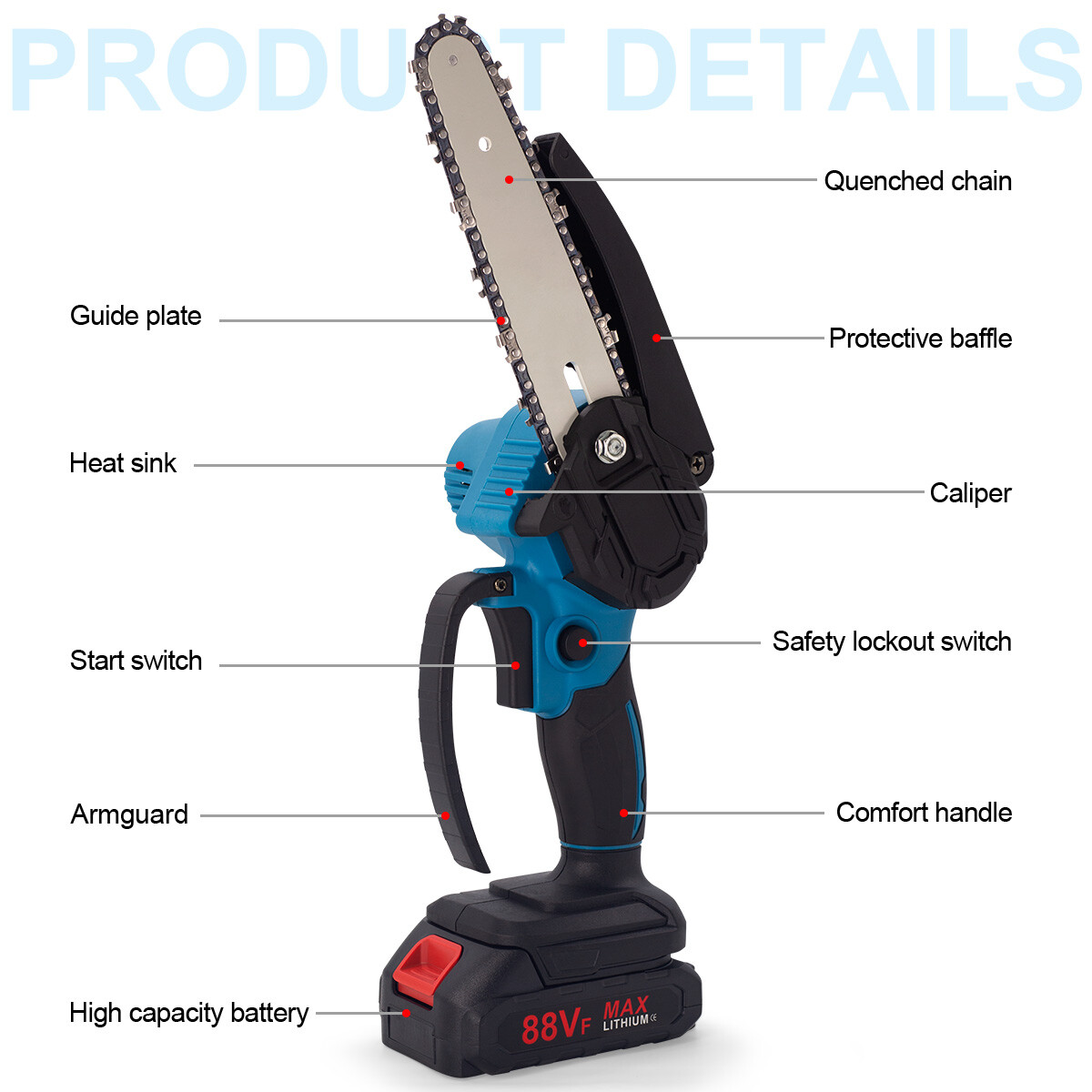 2 Batteries Mini Cordless Chainsaw 3000W 6" Electric One-Hand Saw Wood ...