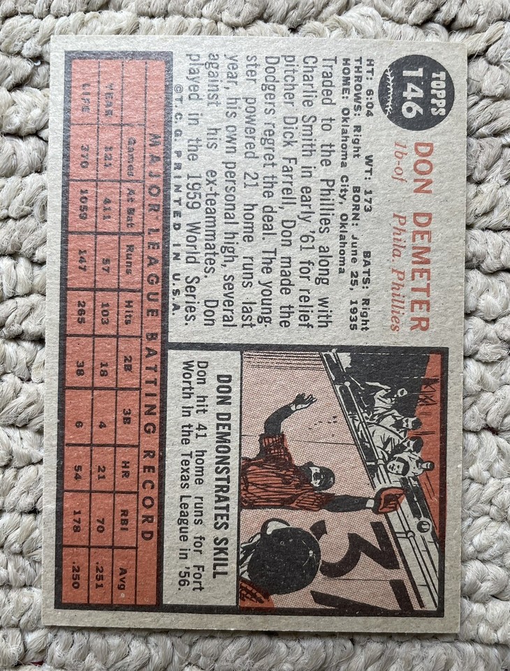 Don Demeter Autographed 1962 Topps Card EX + Philadelphia Phillies | eBay