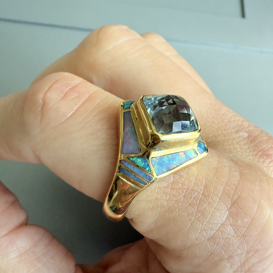 $10K DAVID FREELAND JR Navajo 18K Gold HUGE Aquamarine & Opal ...