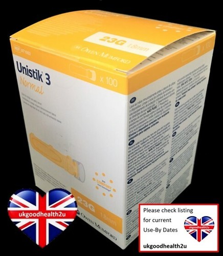 100x Unistik 3 NORMAL Yellow Lancets Blood Glucose Finger Pricker ...
