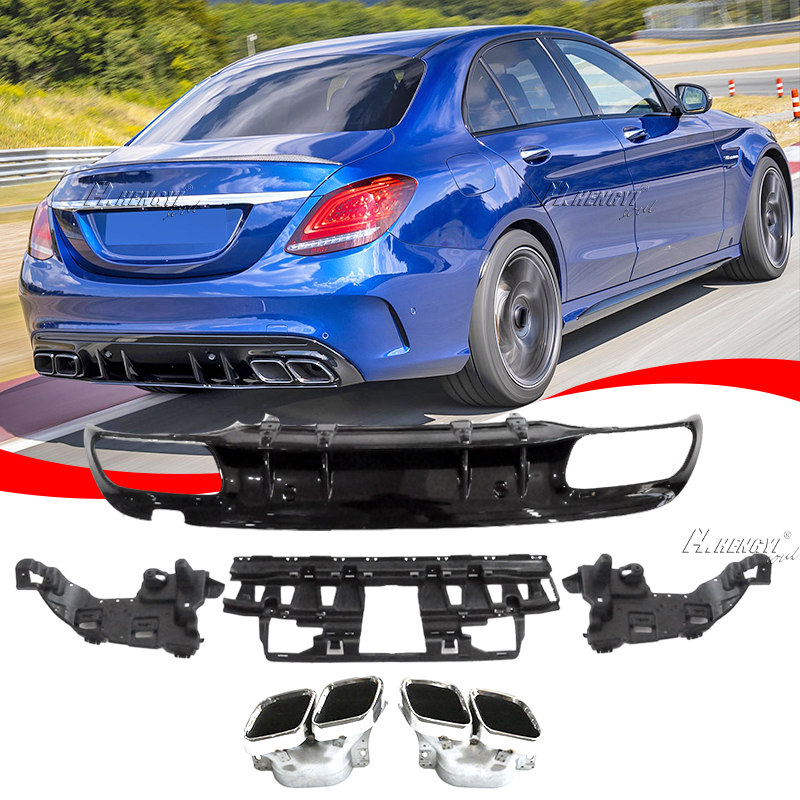 For Mercedes Benz 15-20 W205 AMG Rear Bumper C63 Style Rear Diffuser ...