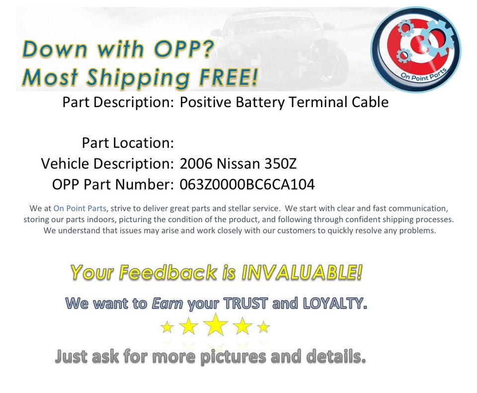 2006 Nissan 350Z Positive Battery Terminal Cable OEM 0BC6CA | eBay