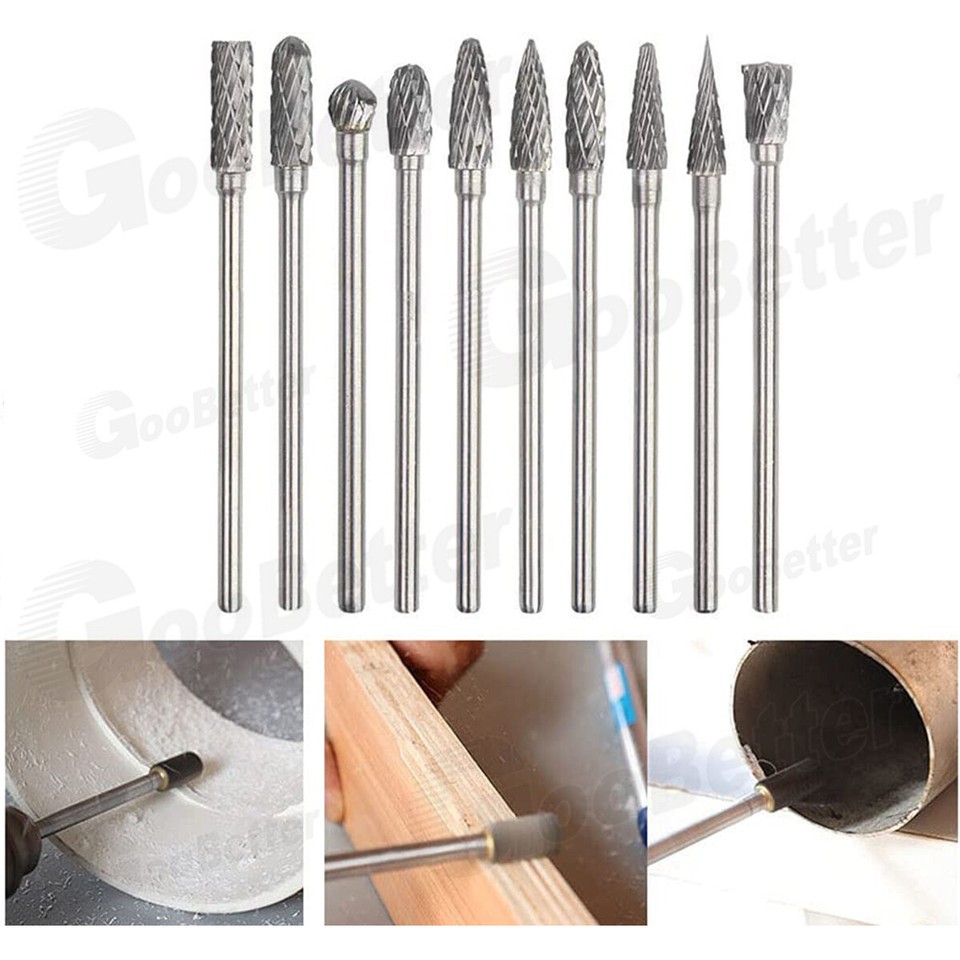 10PCS Rotary Burrs Tungsten Carbide Metal Steel Burr Drill Bits for ...