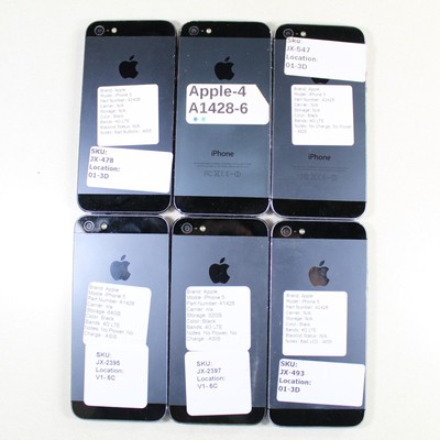Vintage Apple iPhone 5 A1428 Smartphone 4G LTE Black Lot of 6 For Parts ...