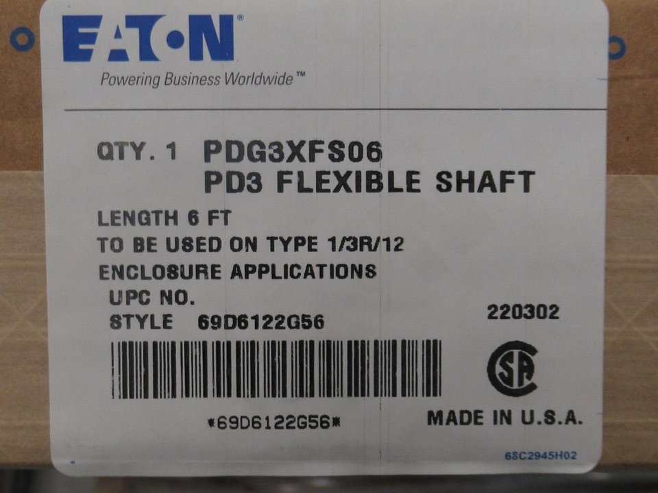 (1) PDG3XFS06 EATON CIRCUIT BREAKER HANDLE MECHANISM PD3 FLEX SHAFT 6 ...