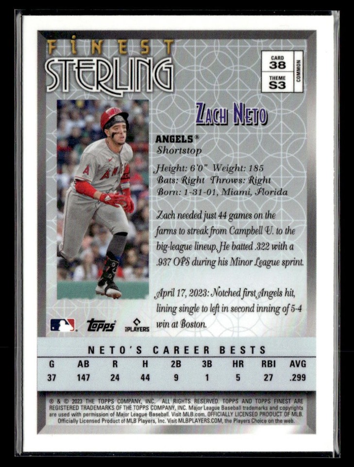 2023 Finest Flashbacks #38 Zach Neto Rookie Card Los Angeles Angels | eBay