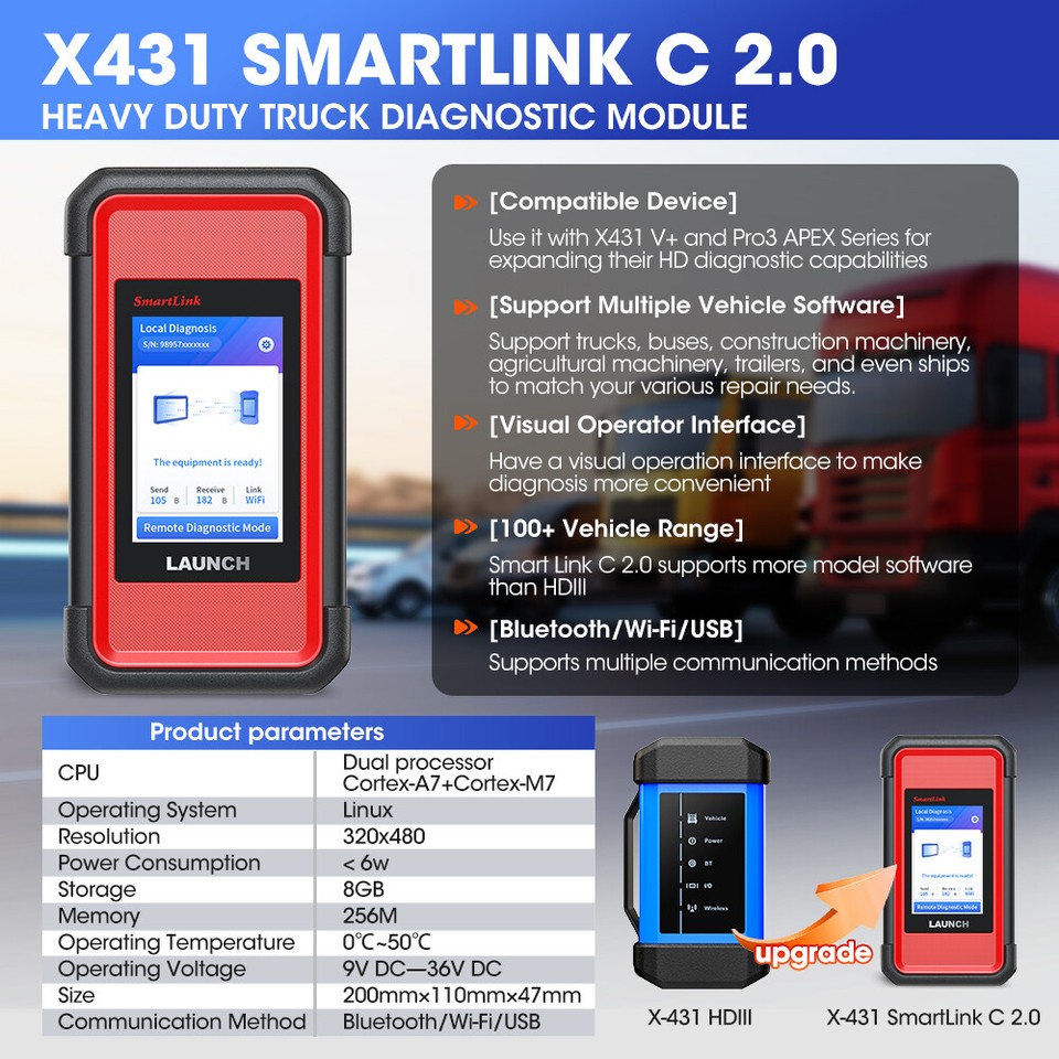 LAUNCH X431 V+ 5.0 HDIII Pro3S+ Heavy Duty Truck Car Diagnostic Scanner ...