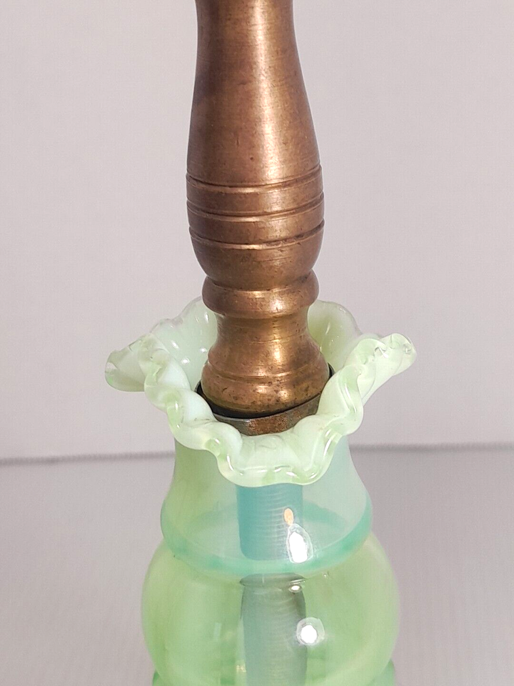 RARE Fenton Paulux Lamp Coin Dot Opalescent Green Uranium Glass 12.5 ...