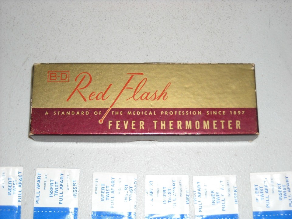 Vintage Red Flash Rectal Glass Fever Thermometer BOX ONLY & 6 ...