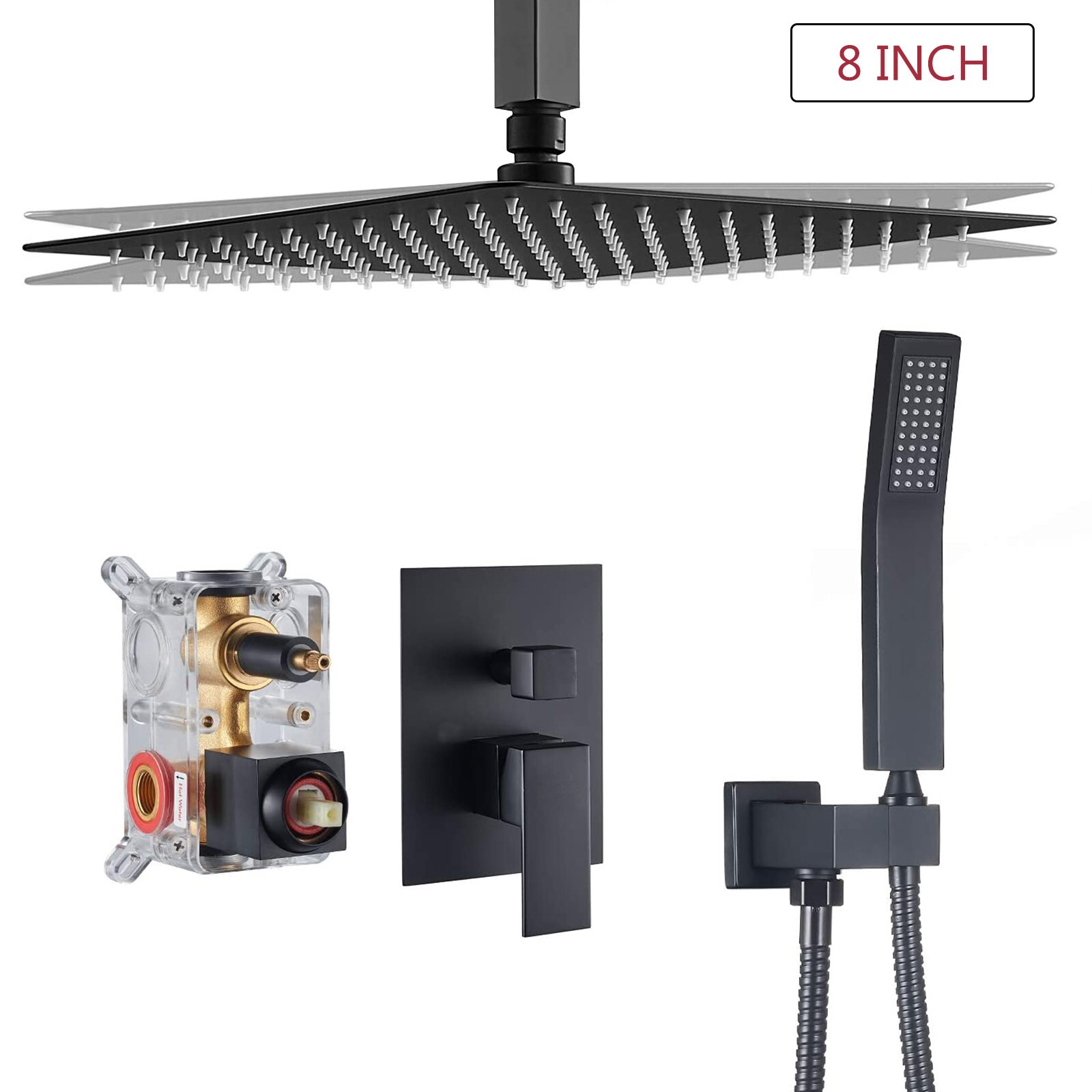 8" Shower System Ceiling Mounted Rain Mixer Shower Combo Black Shower ...