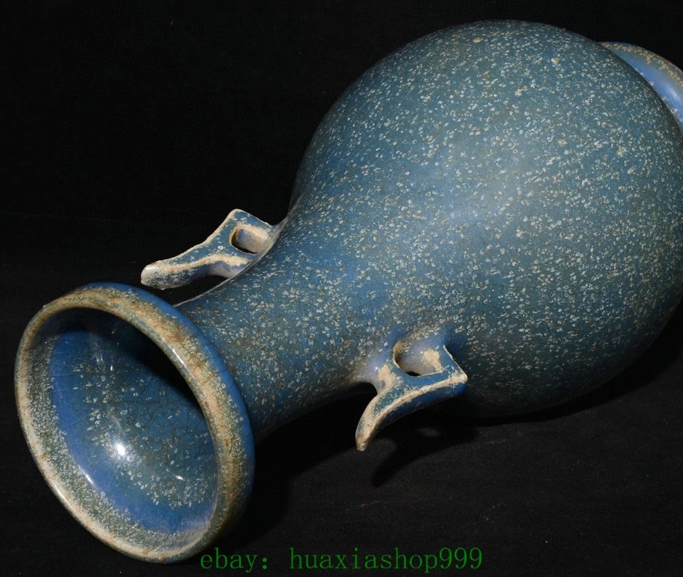 12.2"Old Song Longquan Kiln Blue Glaze Porcelain Double Ear Flower ...