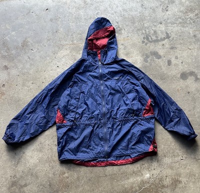 VINTAGE Woolrich Rain Windbreaker Jacket Navy Red Nylon Hooded 2X Large ...