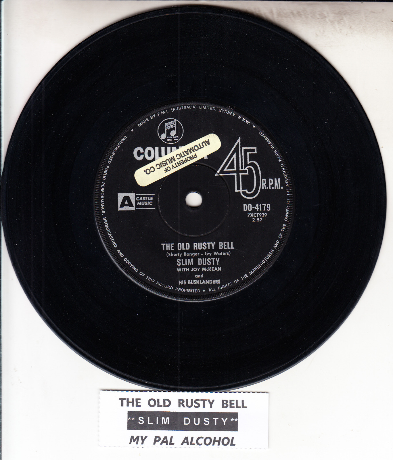 SLIM DUSTY The Old Rusty Bell 7" 45 rpm vinyl record + jukebox title ...